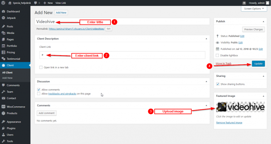 How to create client section page? – Specia HelpDesk