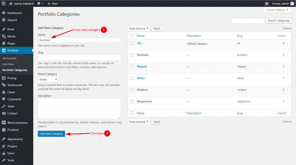 How to create portfolio category page? – Specia HelpDesk